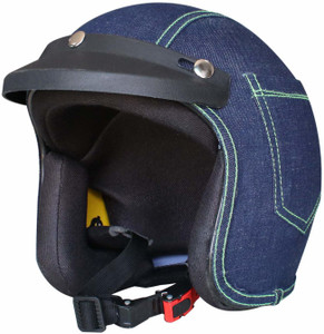 Habsolite Denim Open Face Helmet with Detachable Cap & Adjustable Strap ...