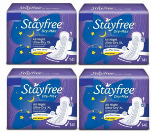STAYFREE Dry-Max All Night Ultra-Thin with Wings - X-Large Sanitary Pad ...