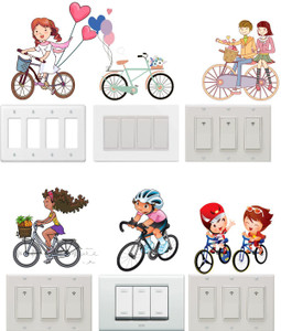 WALL GURU 30 cm cycle with lovely couple Switch Penal Sticker For Home ...
