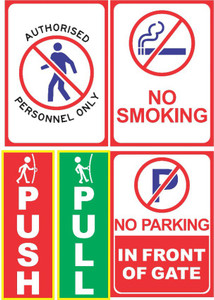 Niby PUSH PULL, NO PARKING, AUTHORISED PERSONNEL, NO SMOKING Emergency ...