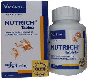 Virbac NUTRICH TABLETS FOR DOGS AND CATS 60 TABS Pet Health Supplements ...