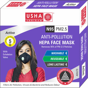 Usha Shriram Activo N95 PM2.5 HEPA Anti Pollution Face Mask Air Mask ...