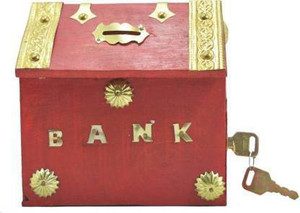 Smarts collection Wooden red colour hut shape coin bank with 1 lock and ...