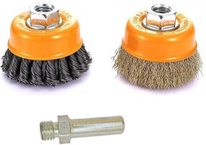 Inditrust 2PCs Combo Brass Wire & Twisted Wire M10 Thread Cup Brush ...