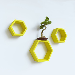 craftvice Wooden Hexagon Floating Wall Shelves (Set of 03) | Engineered ...
