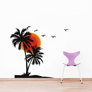UNIQUE DECALS 102 cm decorative coconut tree with sunset birds ...