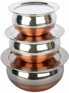 GALOOF New Copper Bottom Handi Pot 3 Piece Set/Steel Handi Set 3 Piece ...