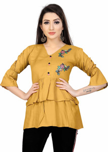 SHREE SHAKTI CREATION7 Casual 3/4 Sleeve Embellished Women Yellow Top ...