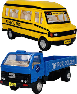 Wishmaster Set of 2 Combo School Bus + DCM Open Truck Toys for Kids ...