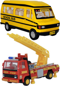 Wishmaster Set of 2 Combo School Bus + Fire Ladder Toys for Kids - Set ...