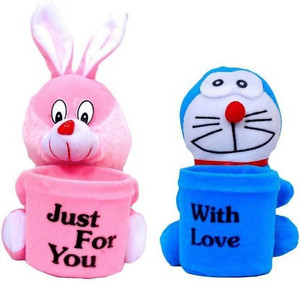 piyu gift pen stand Soft combo rebbit and doremon - 12 cm (Pink, Blue ...