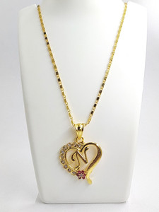 ROFARWORD Heart Shape Alphabet Initial Letter "N" American Diamond ...