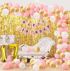 HBD 17 th Birthday - Happy Birthday Banner+ 30 Metallic Balloons Pink ...