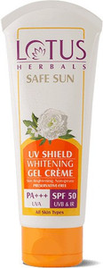 LOTUS HERBALS Sunscreen - SPF 50 PA+++ Safe Sun UV Shield Whitening Gel ...