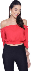 9 impression Casual 3/4 Sleeve Solid Women Red Top - Buy 9 impression ...