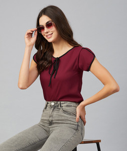 Chimpaaanzee Casual Short Sleeve Solid Women Maroon Top - Buy ...