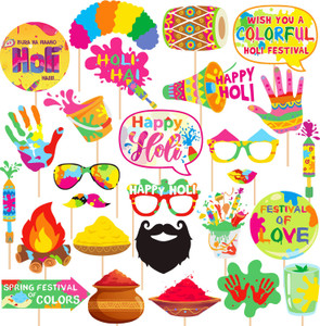 PartyDecoration 27 Pcs Holi Photo Booth Props Bollywood Holi Theme ...