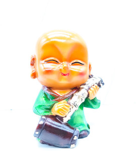 Parijata Cute Monk Showpiece for Home Decor - Sitar Green Decorative ...