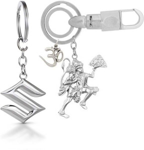 Rashi Trades 2 Maruti Suzuki & Om With Hanuman Locking Silver Key Chain ...