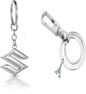 Rashi Trades 2 Maruti Suzuki & Locking With Alphabet A Silver Key Chain ...