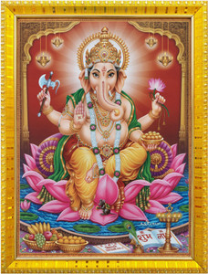 koshtak Ganesh / ganpati ji on lotus with mushakraj Religious Frame ...