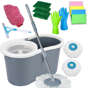 V-MOP Classic Grey Plastic Magic Dry Bucket Mop - 360 Degree Self Spin ...