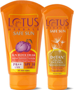 LOTUS HERBALS Safe Sun Combo ( Safe Sun Block Cream SPF 30 PA++ _ 100 ...