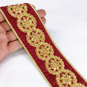 Lami Maroon Diamond Design Saree Lace, with Golden Jari / Zari Broder ...