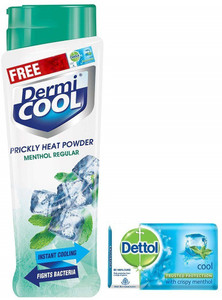 Dermi Cool Prickly Heat Powder, Menthol Regular, 150 g (Free Dettol ...