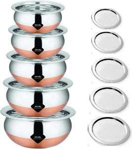 Nirvika Cookware set New pot pan Copper Bottom handi Set with Lid ...