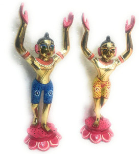 vrindavan shopi Pure Brass Hand Painted Nitai Gaur Idol Statue for Home ...