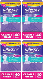 Whisper Daily Liners Clean and Fresh 40+40+40+40 Pantyliner Sanitary ...