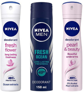 NIVEA Fresh Flower Deo 150 ml , Fresh Ocean Deo 150 Ml , Pearl & Beauty ...