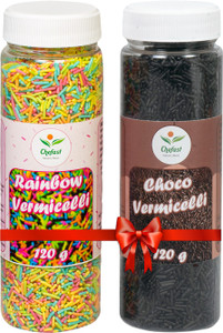 Chefast Pack of 2 Dark Choco Strands Vermicelli, Rainbow Strands ...