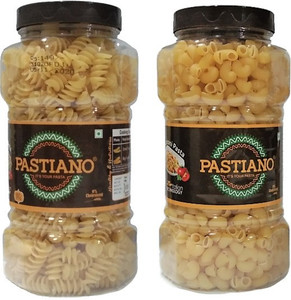 PASTIANO Big Fusilli and Macaroni Pasta Jars 500gms X2- Pack of 2 ...