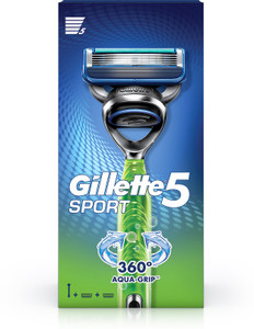 Gillette Sport 5-Blade No Slip Aquagrip Men's Razor + 1 Cartridge ...