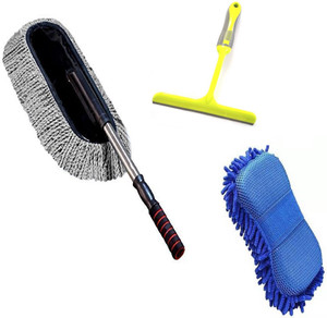 MOBONE (Pack of 3) Combo Car Cleaning Duster/Glass Wiper/Sponge Duster ...