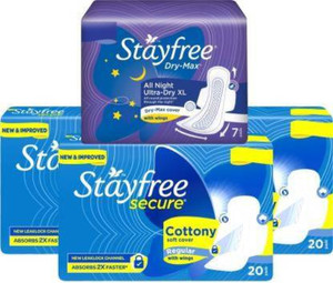 STAYFREE Secure Cottony Soft Regular 20+20+20 Pads With Dry Max XL All ...