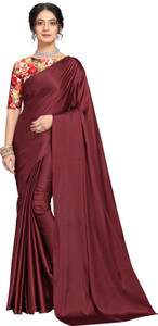 Buy ANANT DESIGNER STUDIO Solid/Plain Bollywood Satin Maroon Sarees ...