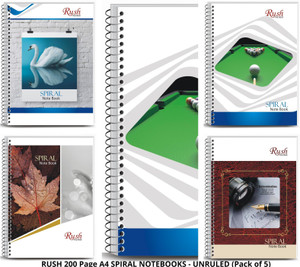 Rush Unruled Notebooks A4 Spiral Notebook 200 Pages (Pack of 5 ...
