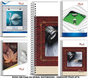 Rush Unruled Notebooks A4 Spiral Notebook 300 Pages (Pack of 5 ...
