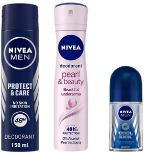 NIVEA Protect & Care Deo 150 Ml , Pearl & Beauty Deo 150 Ml , Cool Kick ...