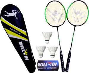 WILLWIN POWER1000 Aluminium Badminton-Racket, Set of 2 with Feather ...