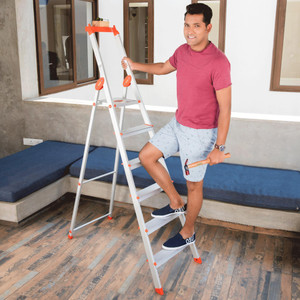 Bathla Elevate 6-Step Foldable Aluminium Ladder for Home with Tool Tray ...