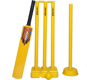 Pesko Plastic Cricket Set with Stump Bat Wind Ball And One Extra Wicket ...