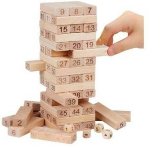 NAVRANGI Wooden Building blocks with 3 Wooden dice Jenga Learning Game ...