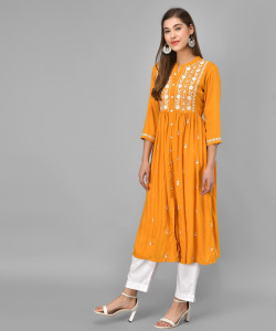ANGITA Women Chikan Embroidery A-line Kurta - Buy ANGITA Women Chikan ...