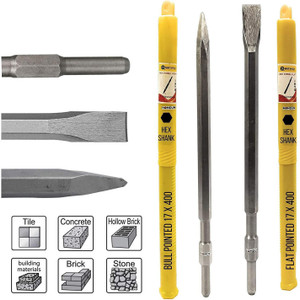 Homdum 17 x 400 Hex Shank Flat Bull Point Chisel 2pc Combo 17 x 400 Hex ...