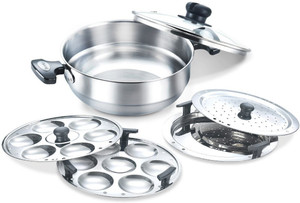 Prestige SS Multi kadai 28 cm with glass lid Induction & Standard Idli ...