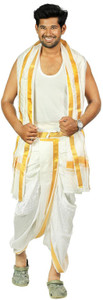 Prakasam Cotton Men's Art Silk self Embossed Ready to wear Panjakajam ...